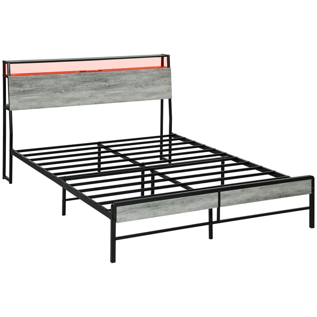 DOUBLE METAL BED Frame LED Headboard Shelf with USB-C, Sockets ...