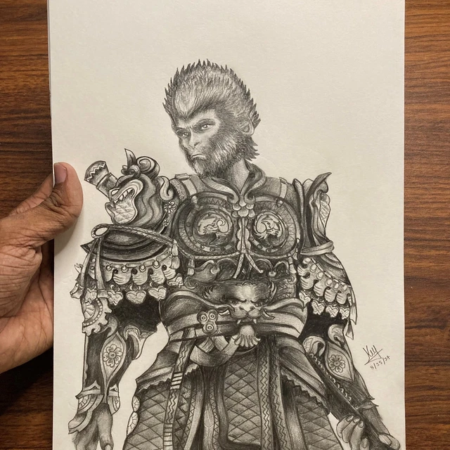 ORIGINAL PENCIL DRAWING A4 Sun Wukong Monkey King Portrait Wall Art New ...