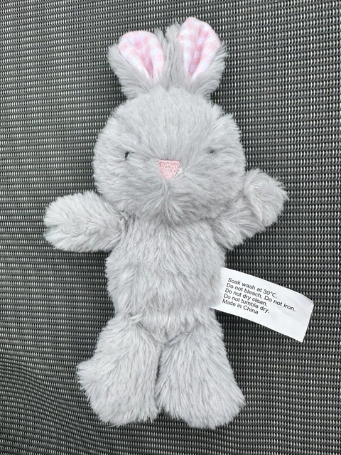 ASDA GREY BUNNY Rabbit Soft Toy pink nose checked ears 9” tall £18.99 ...
