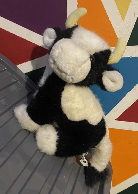 RARE RUSS BERRIE Moo Moo Plush Stuffed Animal Cow Black White 11 ...