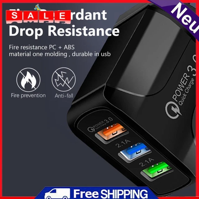 5V 2.4A 3 Port USB Smart QC 3.0 Fast Charging Travel Charger (Black)(UK ...