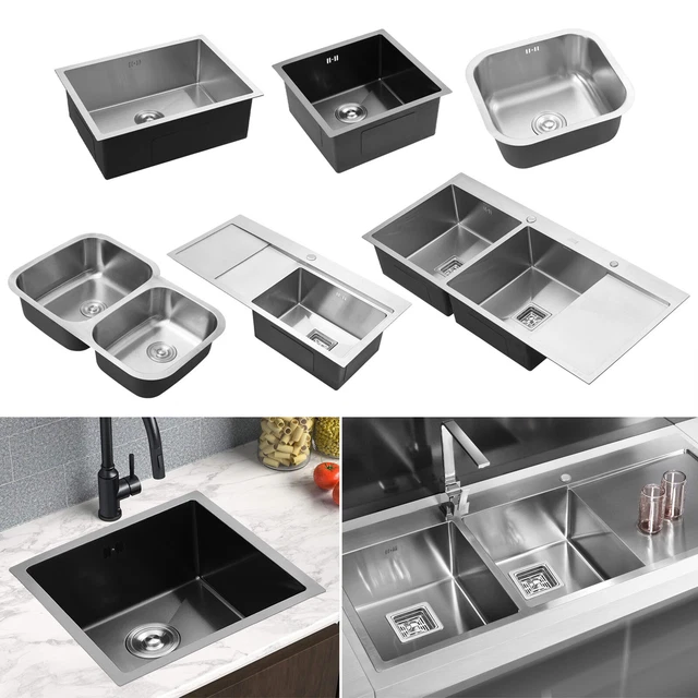STAINLESS STEEL KITCHEN Sink Single Double Bowl Drainer Waste Kit ...