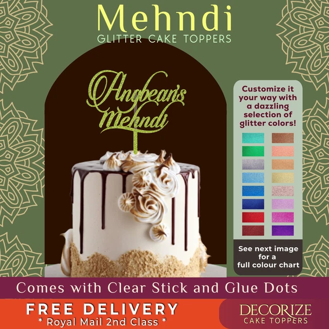 PERSONALISED MEHNDI GLITTER Cake Topper Asian Indian Pakistani Bengali ...