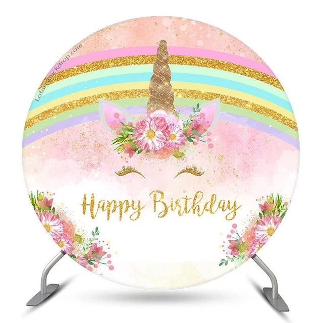 RAINBOW PINK UNICORN Round Happy Birthday Backdrop $35.97 - PicClick AU