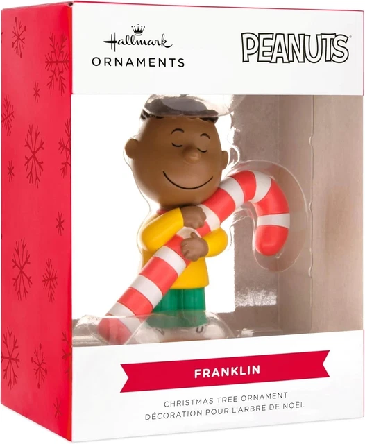 SNOOPY PEANUTS HALLMARK Franklin Ornament Candy Cane Red Box Christmas ...