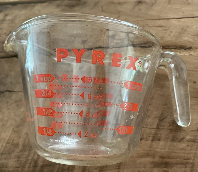VINTAGE PYREX ONE Cup Glass Measuring Cup Metric Ounces ,Red Letters ...