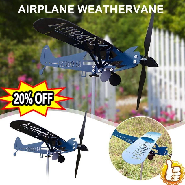 BLUE METAL AIRPLANE Wind Spinners Pinwheels Aircraft Windmill Garden ...