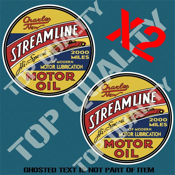 VINTAGE CHARLES STREAMLINE Decal Sticker X2 Petroliana Americana Garage ...