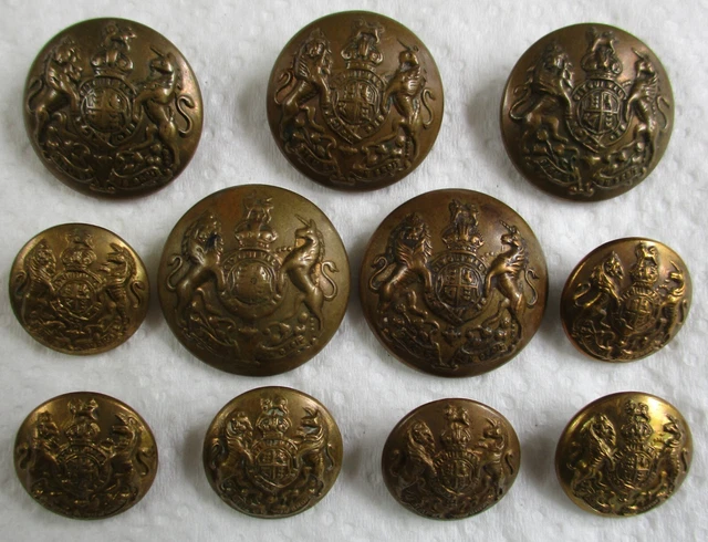 SET 11X BRITISH Army:"GENERAL SERVICE BRASS BUTTONS" (23mm-17mm, WW1 ...