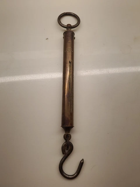 VINTAGE SALTER BRASS 9.5" fish scale, good condition, 40 Lbs. works ...