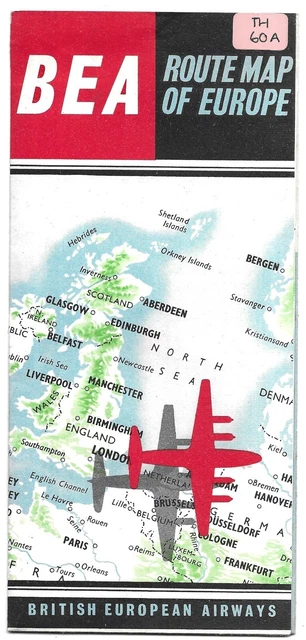 VINTAGE BEA BRITISH European Airways Route Map Europe Brochure Airline ...