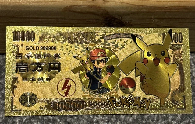 ANIME POKÉMON PIKACHU Banconota Lamina Oro 10000 Yen - Oggetto Novità ...