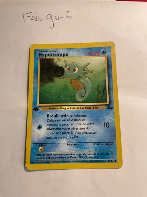 CARTE POKÉMON HYPOTREMPE 49/62 Fossile Edition 1 EUR 5,00 - PicClick FR