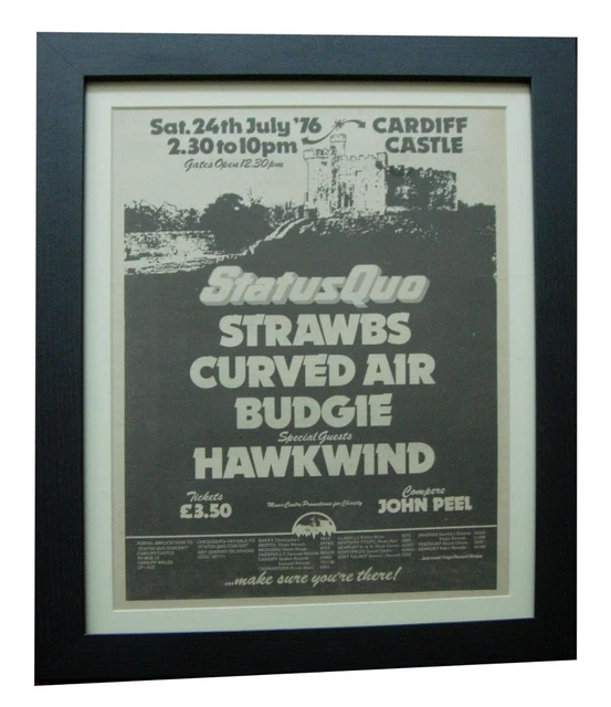 STATUS QUO+CARDIFF CASTLE+TOUR+POSTER+AD+FRAME+ORIGINAL 1976+EXPRESS ...
