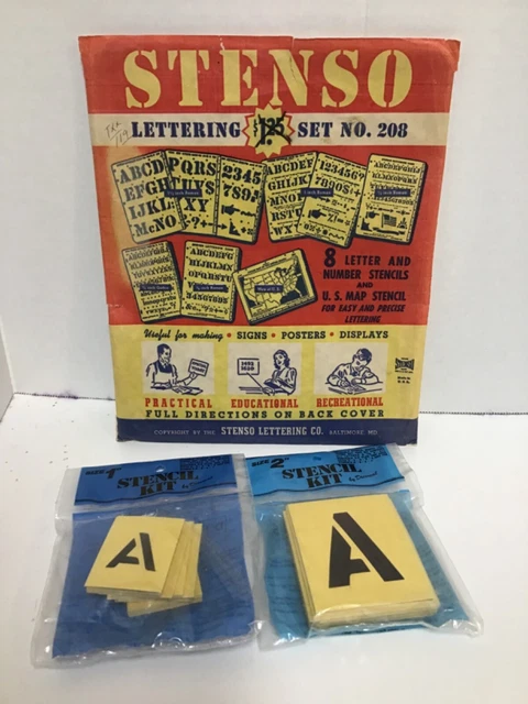 VINTAGE STENSO LETTERING Set 208 Stencils US Map + Duro 1” & 2” £9.55 ...