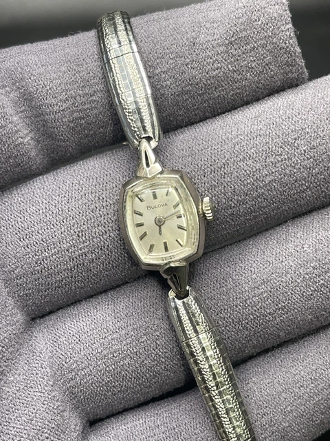 VINTAGE BULOVA 10K rgp bezel silver rone 1/20 10k gf veisler band women ...