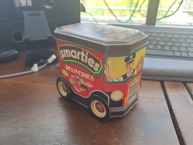 RARE GORGEOUS SMARTIES Van/Bus/Vehicle with wheels Vintage Sweet Tin ...