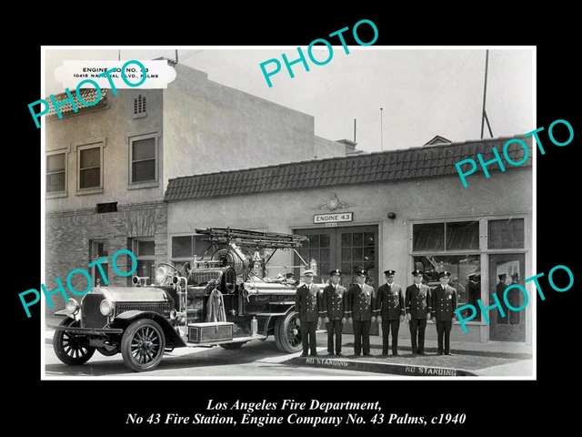 OLD PHOTO LOS ANGELES FIRE DEPARTMENT LAFD No 43 STATION PALMS c1940 $8 ...