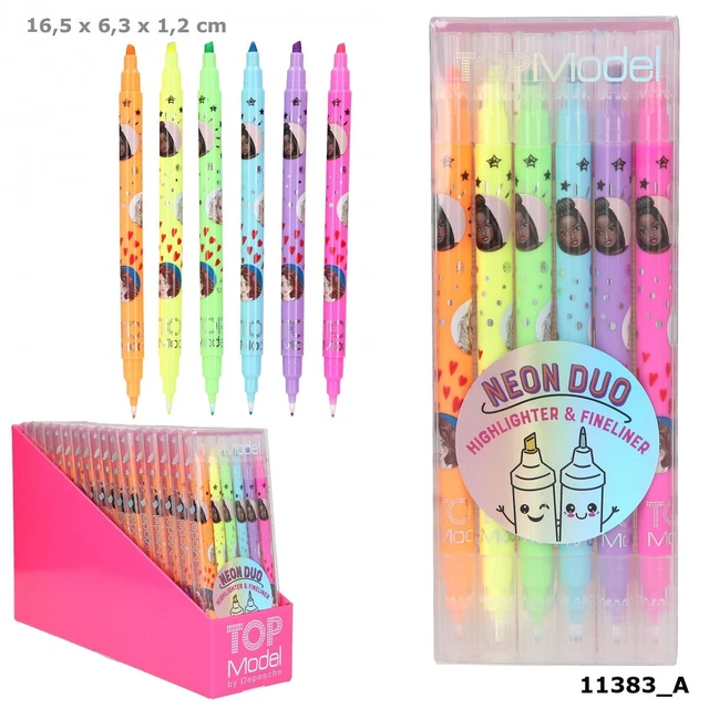 TOP MODEL NEON Duo Tip Felt Pen Set Highlighter Fineliner Sent First ...