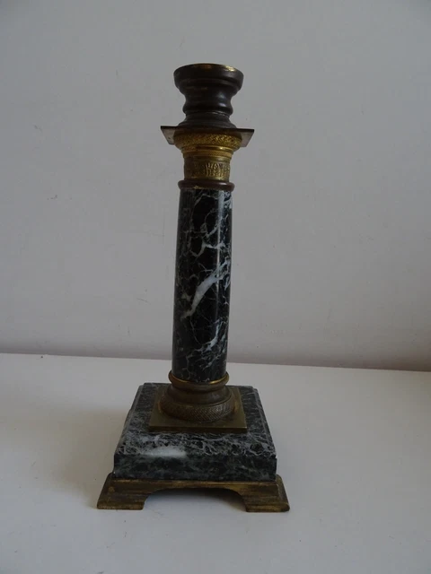 ANCIEN BOUGEOIR OU Pied de lampe à Pétrole Colonne Empire marbre bronze ...