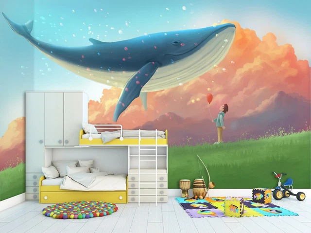 3D BLUE WHALE Boy ZHUA7787 Wallpaper Wall Murals Removable Self ...