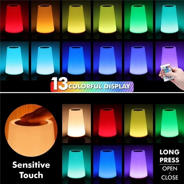 13 COLOR CHANGING RGB Night Light Remote Control USB Rechargeable Touch ...
