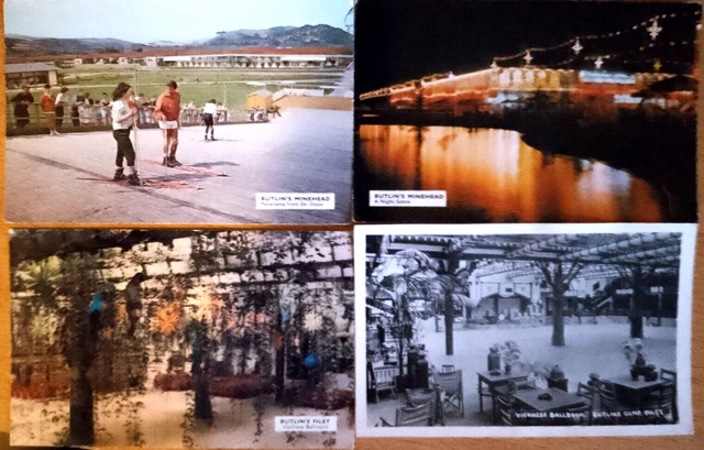 FOUR BUTLINS HOLIDAY Camp Postcards Two Of Filey And Two Of Minehead £2 ...