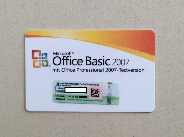 MS OFFICE 2007 Basic MLK Vollversion deutsch inkl.Outlook 2007+Excel 2007 EUR 9,99 - PicClick DE