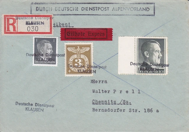 DDP FOOTHILLS OF the Alps: 4 R letters CLAUSES, MALA, TOBLACH, BRUNECK ...