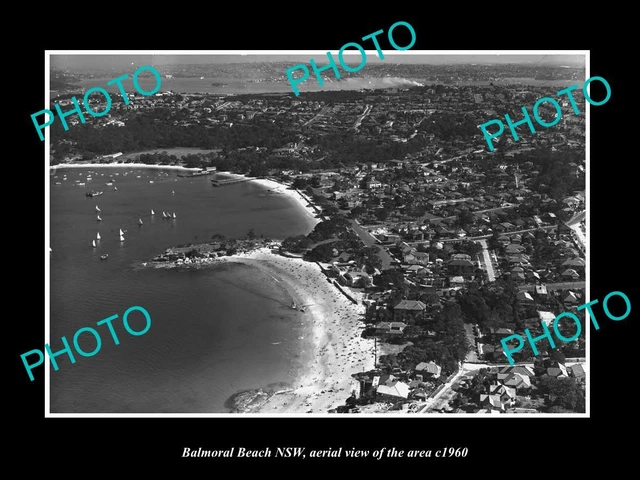 OLD LARGE HISTORIC PHOTO OF BALMORAL BEACH NSW AERIAL VIEW OF THE BEACH ...