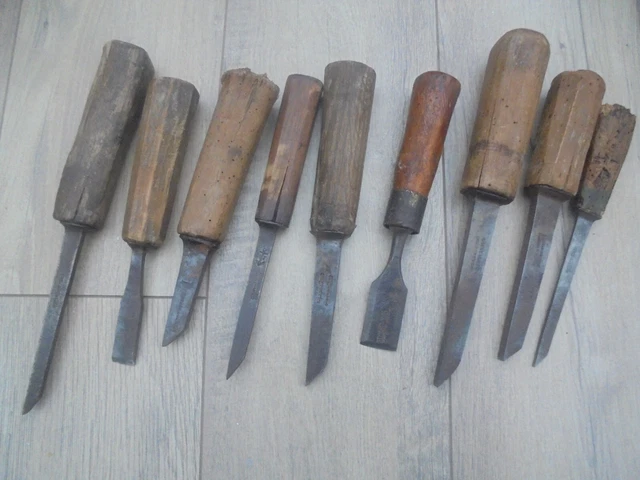 OUTIL ANCIEN LOT CISEAUX à bois BÉDANE GOUGE PEUGEOT GOLDENBERG MUTZIG ...