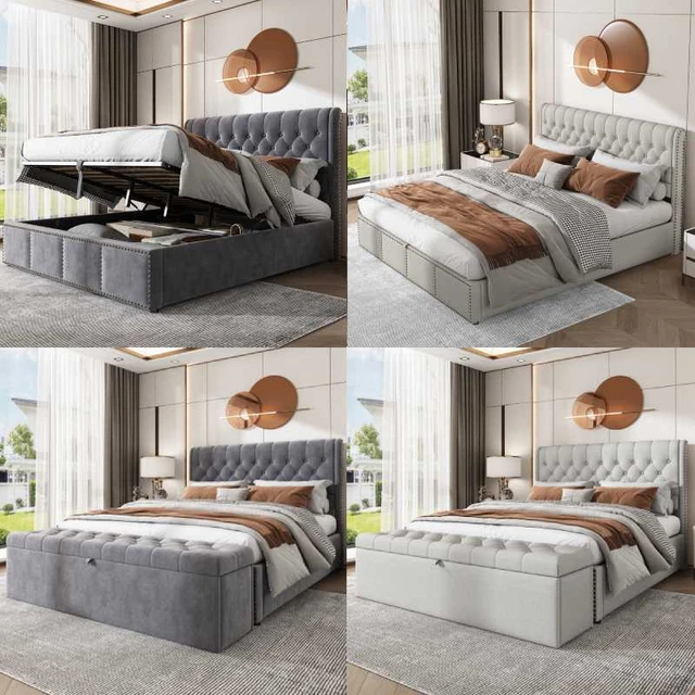 UPHOLSTERED BED STORAGE Bed Functional bed Hydraulic Lever and ...