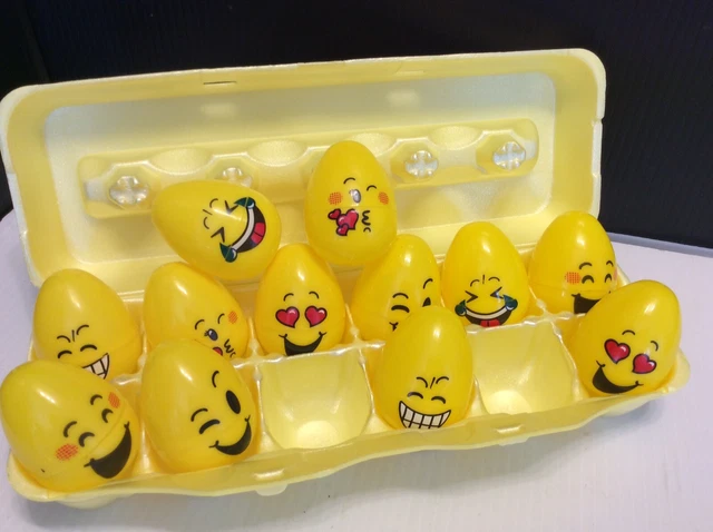 DOZEN (12) EMOJI Faces Emoticon Smiley Fillable Yellow Plastic Easter ...