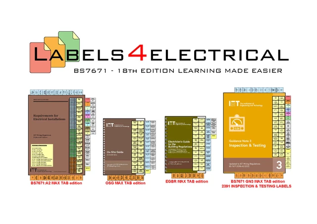 ELECTRICAL PRECUT PAGE MARKERS TABS LABELS IET 18th Edition BS7671 ON ...