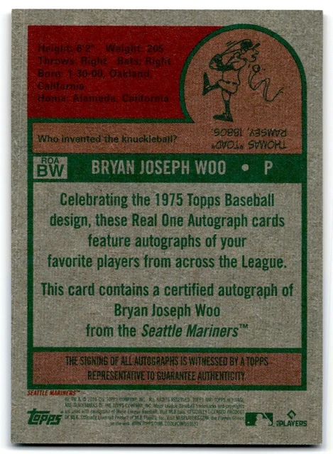 2024 TOPPS HERITAGE vero autografo BRYAN WOO RC auto Seattle Mariners # ...
