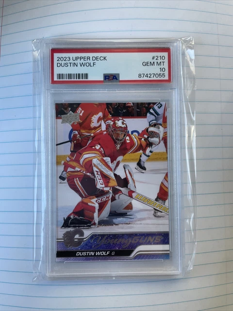 2023 UPPER DECK Dustin Wolf Young Guns Rookie #210 YG RC PSA 10 GEM ...