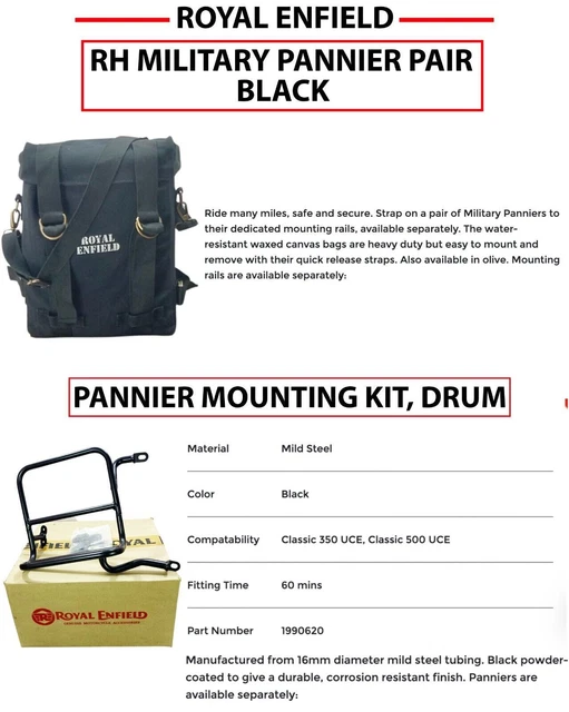 ROYAL ENFIELD RH Black Pannier & Drum Mounting Kit For Classico 350 ...