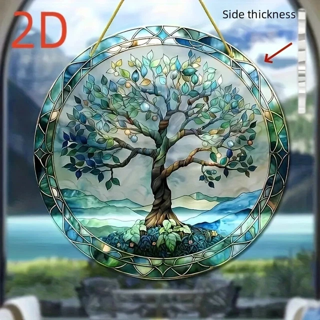 PAGAN TREE OF Life Small Blue Round Acrylic Suncatcher Hanging ...