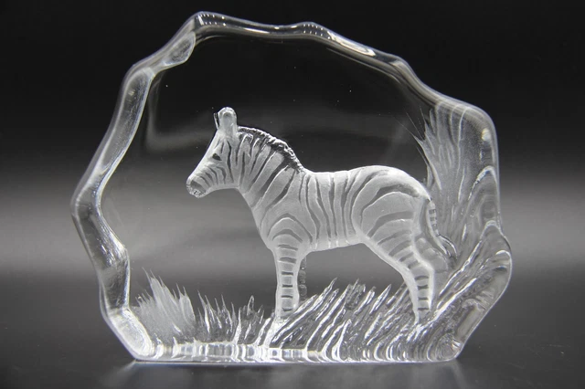 1970S ROYAL KRONA Lead Crystal Etched Zebra Paperweight by Mats ...