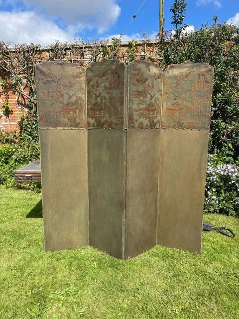 LARGE 19TH CENTURY Victorian Four Fold Scrap Screen Room Divider £450. ...