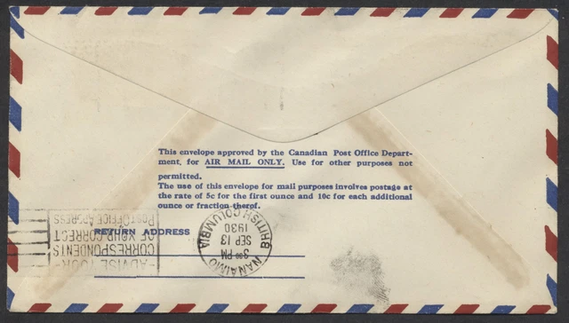 1930 FLIGHT VANCOUVER BC to Nanaimo Canadian Pacific Hotels Cover ...