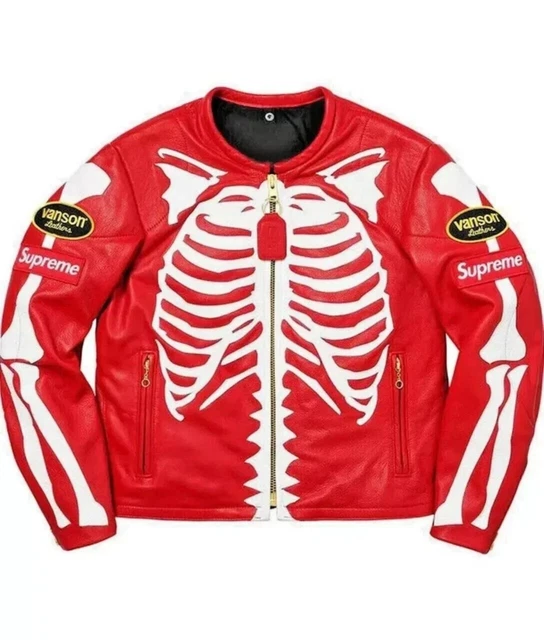 SUPREME X VANSON Leathers Red Skeleton Racing Jacket £124.68 - PicClick UK