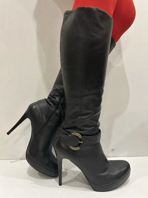 SEXY ET VOUS Black Leather Knee High Platform Boots UK8 EU42 Excellent - Rare £40.00 - PicClick UK