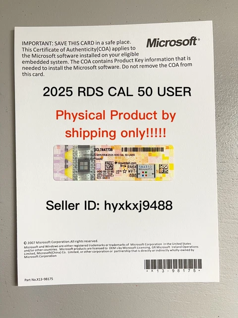 Windows Server 2025 Remote Desktop Services Rds Cal 50 User 253 32