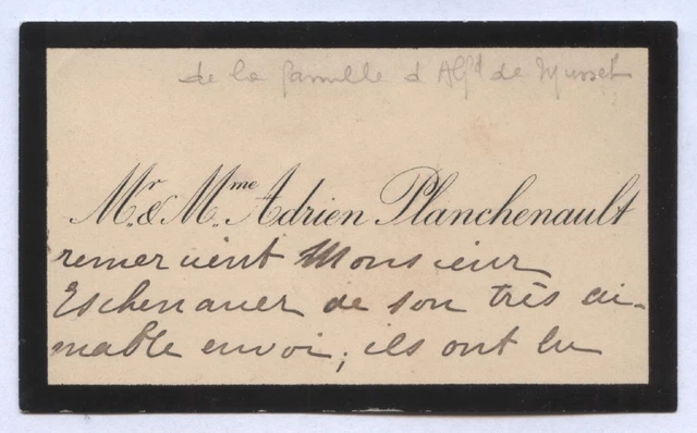 LETTRE AUTOGRAPHE CARTE de visite.Adrien Planchenault.famille d'Alfred de Musset EUR 7,50 ...