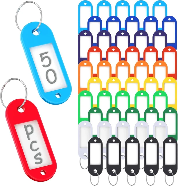50 PACK PLASTIC Key Tags, Flexible Key Labels with Split Ring Label ...