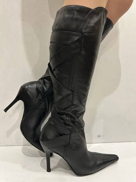 Stunning Black Leather Pointed Toe Boots Images