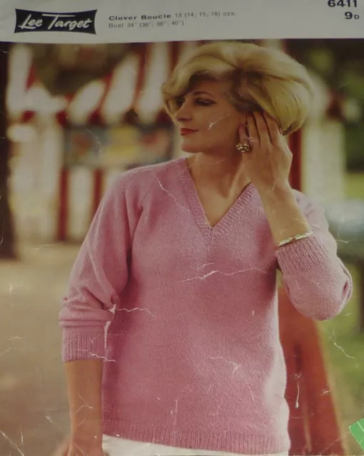 ORIGINAL VINTAGE LEE Target Knitting Pattern Lady's V-Neck Sweater No ...