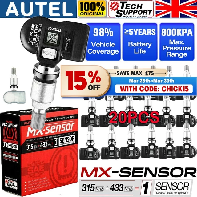 20PCS AUTEL TPMS MX-Sensor 2in1 315MHz 433MHz Programmable Tire ...