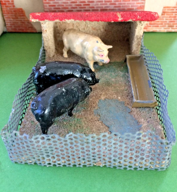 VINTAGE HUGAR STYLE pig sty with pigs and trough 5" by 3" £20.00 ...